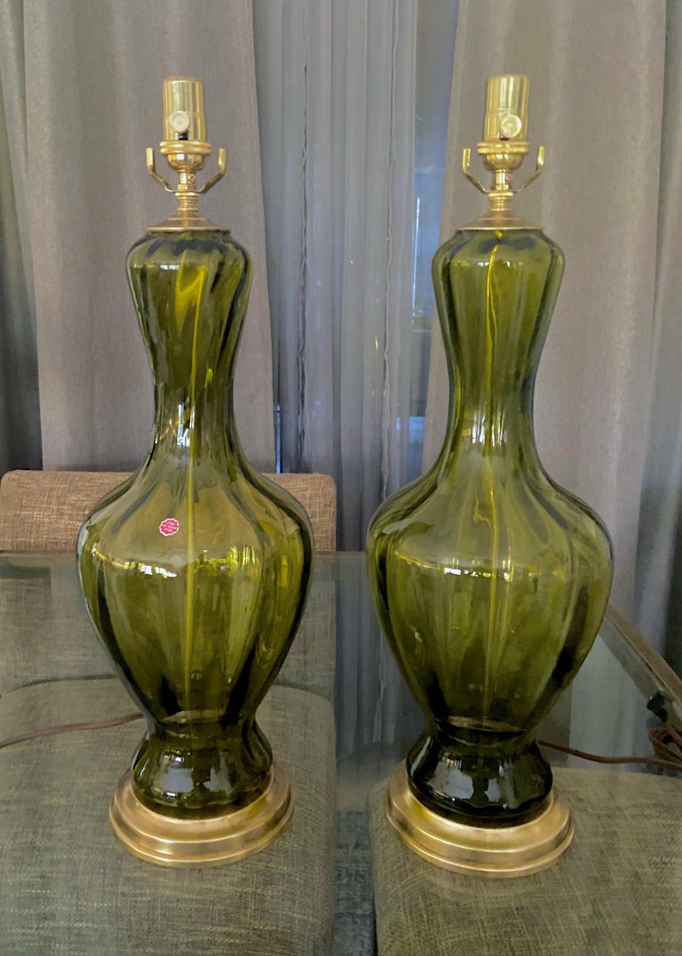 Pair Absinthe Coloured Murano Glass Lamps For Sale at 1stDibs