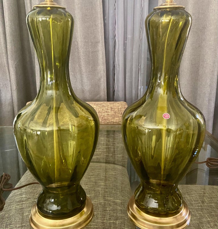 Pair Absinthe Coloured Murano Glass Lamps For Sale at 1stDibs