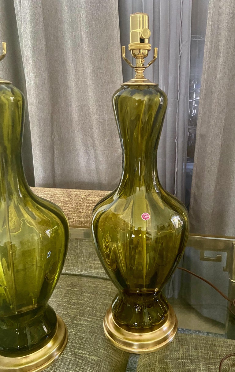 Pair Absinthe Coloured Murano Glass Lamps For Sale at 1stDibs