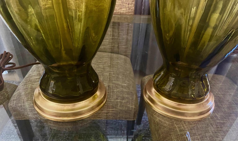 Pair Absinthe Coloured Murano Glass Lamps For Sale at 1stDibs