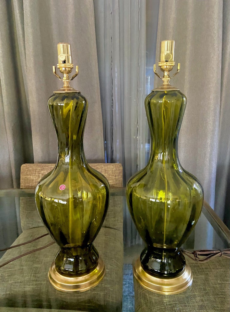 Pair Absinthe Coloured Murano Glass Lamps For Sale at 1stDibs