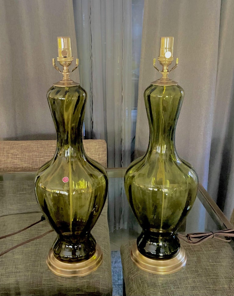 Pair Absinthe Coloured Murano Glass Lamps For Sale at 1stDibs