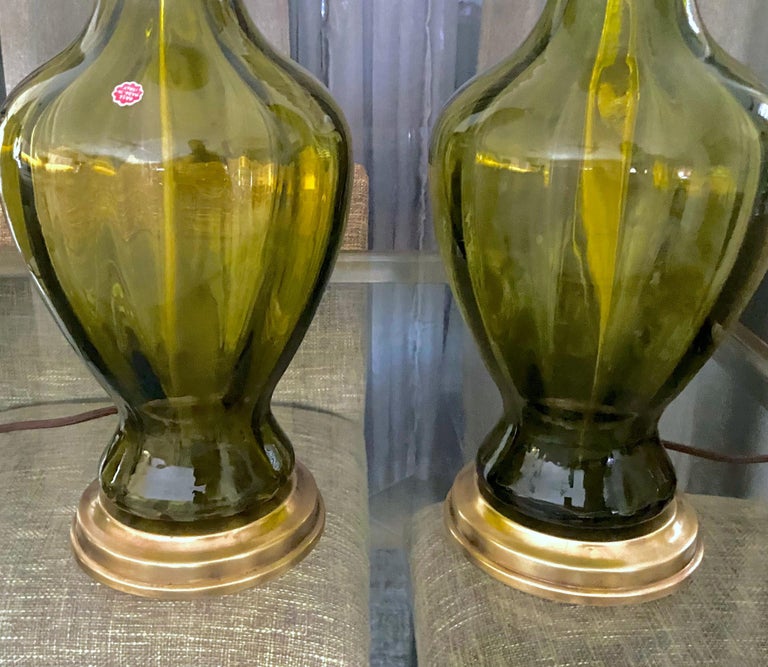 Pair Absinthe Coloured Murano Glass Lamps For Sale at 1stDibs