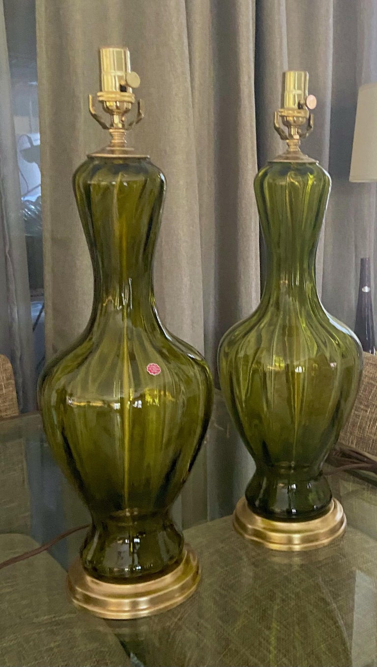 Pair Absinthe Coloured Murano Glass Lamps For Sale at 1stDibs
