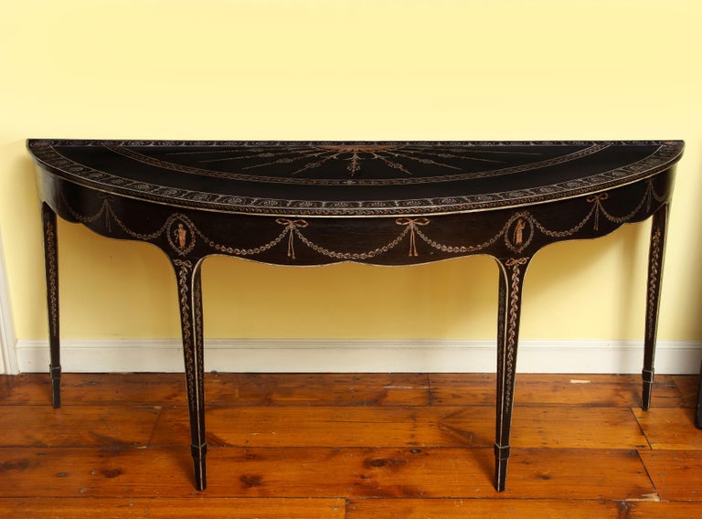 Pair Adam Period Papier Mache and Japanned D-shaped Console Tables ...