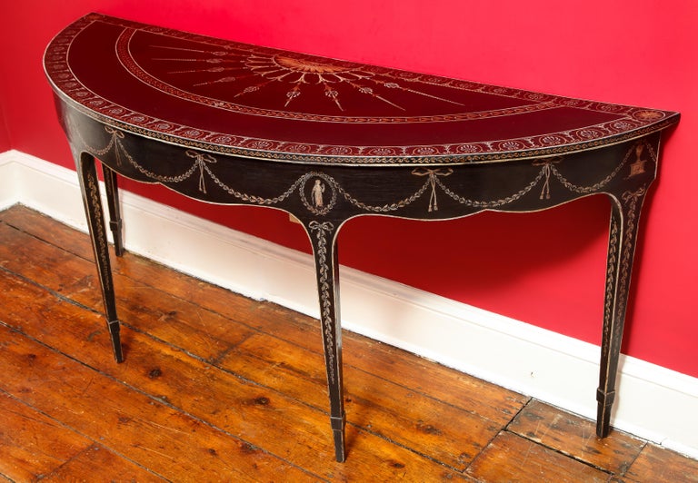 Pair Adam Period Papier Mache and Japanned D-shaped Console Tables ...