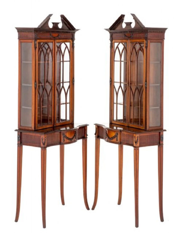 Pair Adams Display Cabinets Mahogany Antique Bookcase For Sale at 1stDibs