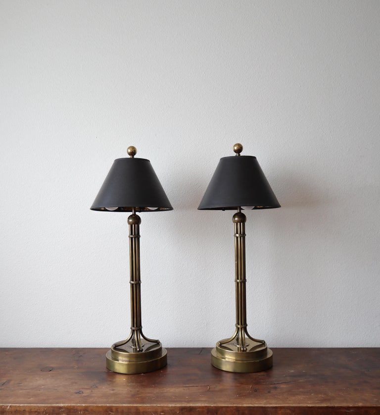 Pair Aged Brass Table Lamps by Hart Associates For Sale at 1stDibs