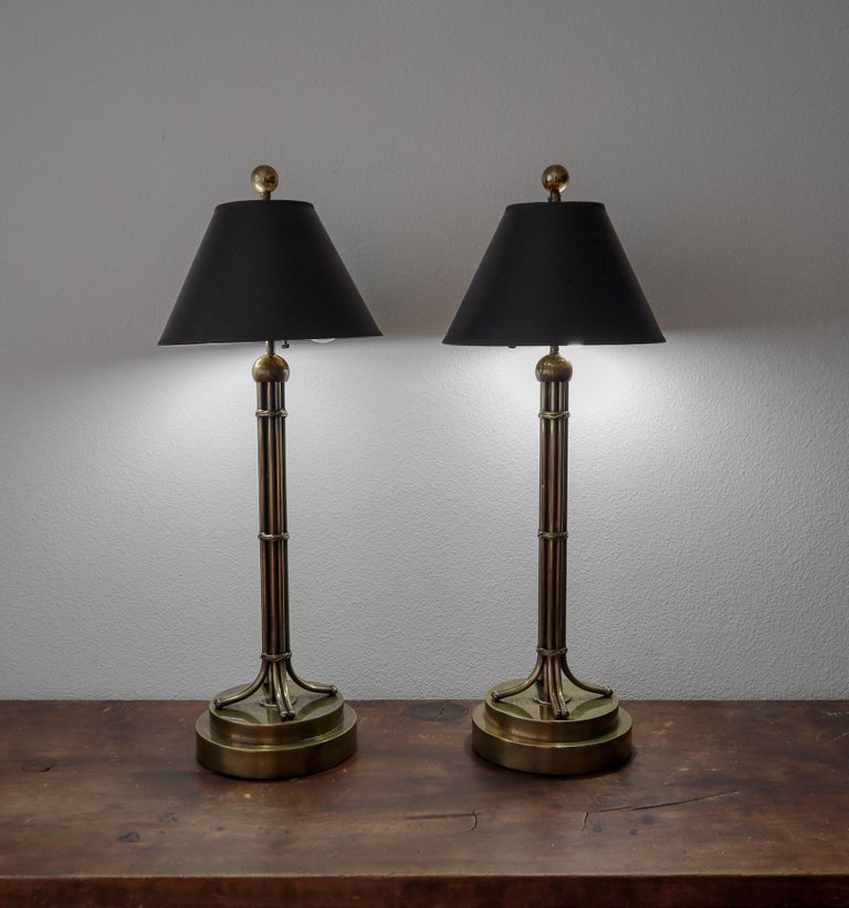 Pair Aged Brass Table Lamps by Hart Associates For Sale at 1stDibs