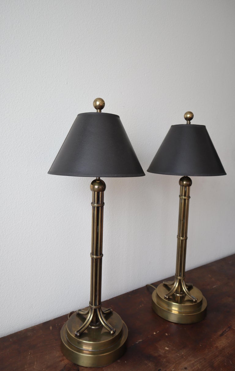 Pair Aged Brass Table Lamps by Hart Associates For Sale at 1stDibs