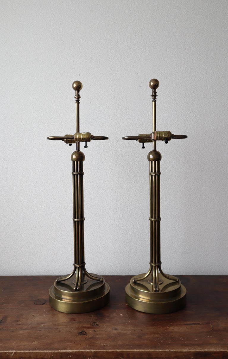 Pair Aged Brass Table Lamps by Hart Associates For Sale at 1stDibs