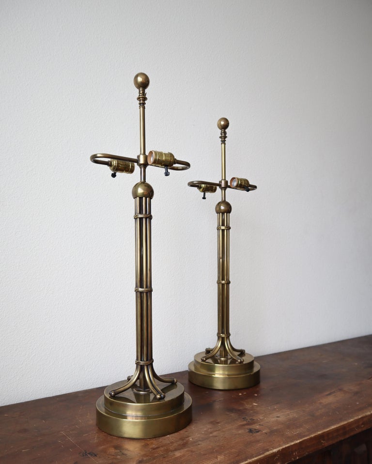 Pair Aged Brass Table Lamps by Hart Associates For Sale at 1stDibs