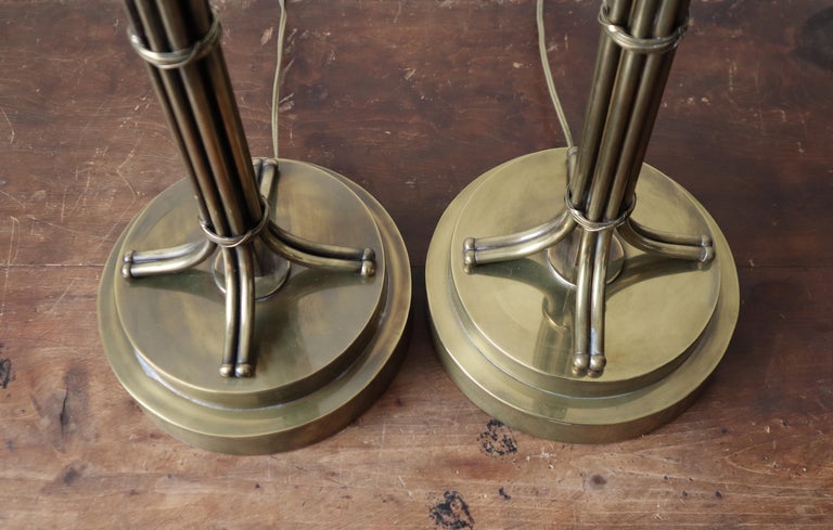 Pair Aged Brass Table Lamps by Hart Associates For Sale at 1stDibs
