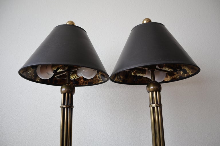 Pair Aged Brass Table Lamps by Hart Associates For Sale at 1stDibs