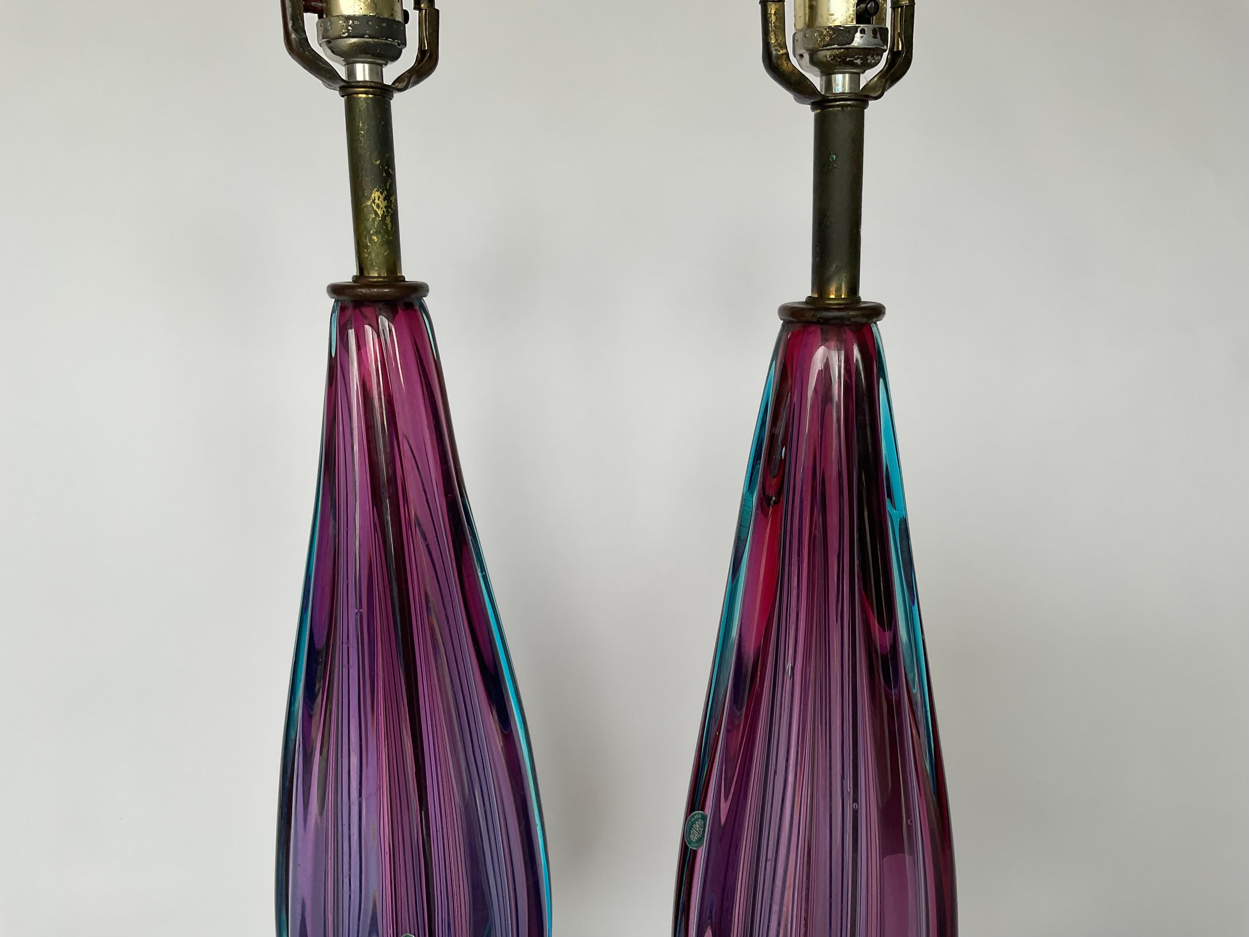 PAIR Amazing Sommerso Murano Art Glass and Marble lamps Seguso ...