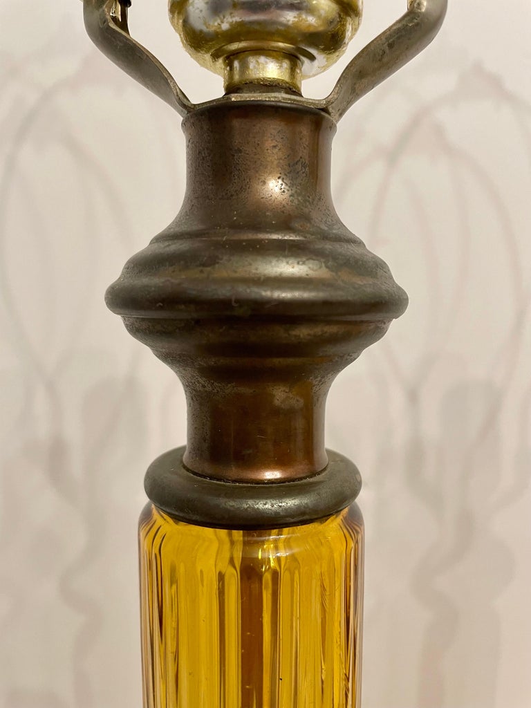 Pair Mid Century Amber Glass Lamps For Sale at 1stDibs