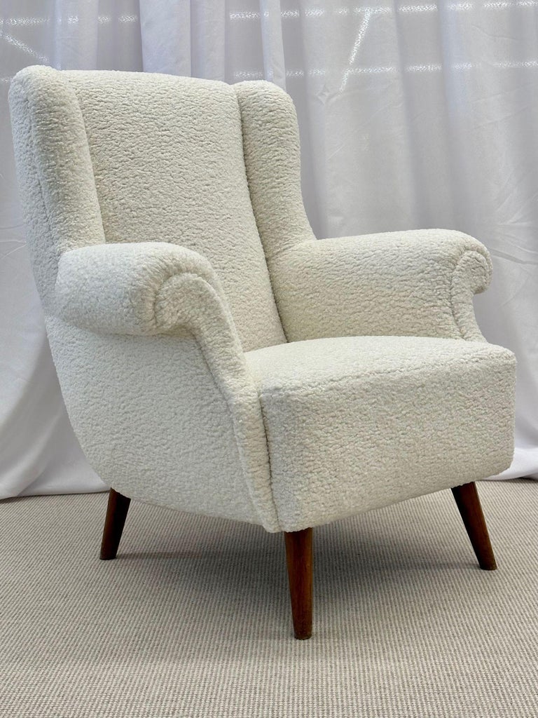 Pair American Mid-Century Scroll Lounge / Wingback Chairs, Boucle ...