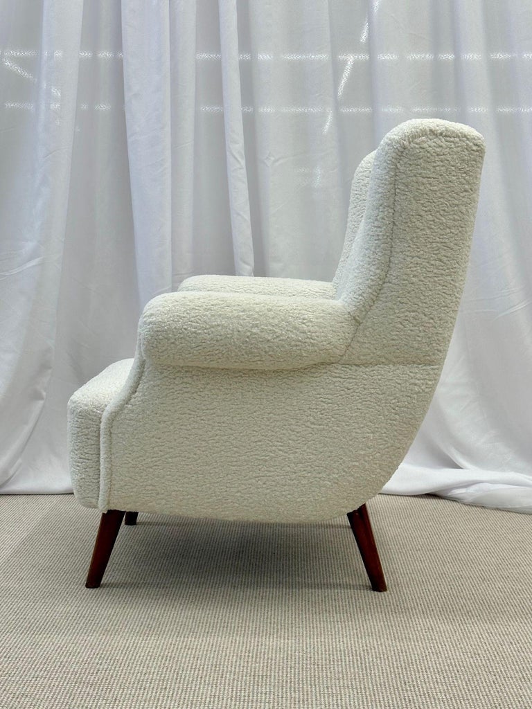 Pair American Mid-Century Scroll Lounge / Wingback Chairs, Boucle ...