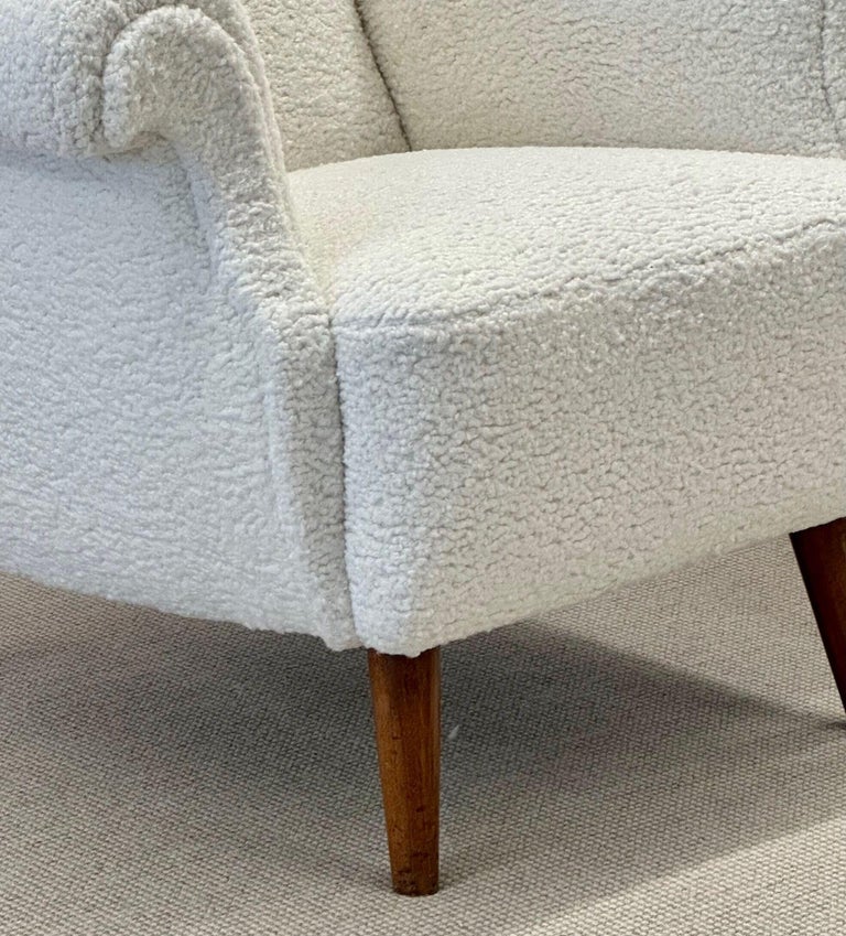 Pair American Mid-Century Scroll Lounge / Wingback Chairs, Boucle ...