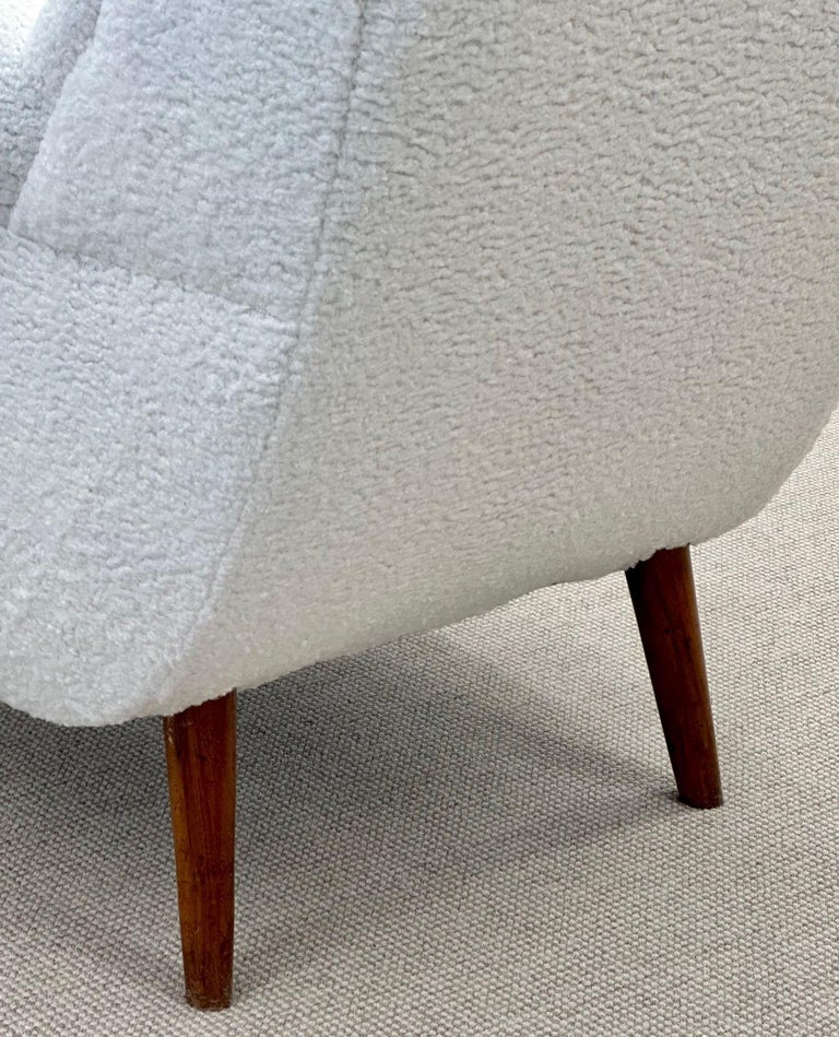 Pair American Mid-Century Scroll Lounge / Wingback Chairs, Boucle ...