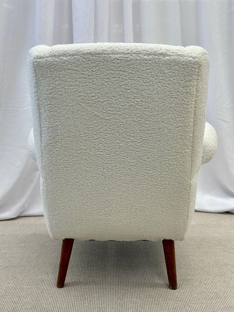Pair American Mid-Century Scroll Lounge / Wingback Chairs, Boucle ...