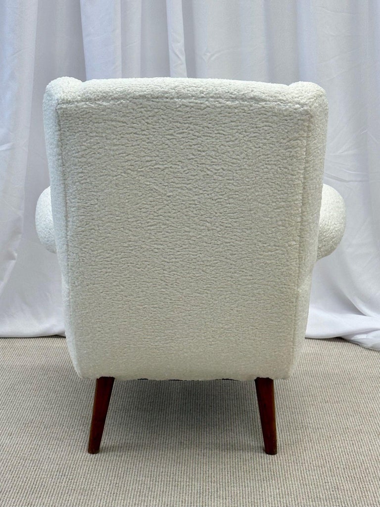Pair American Mid-Century Scroll Lounge / Wingback Chairs, Boucle ...