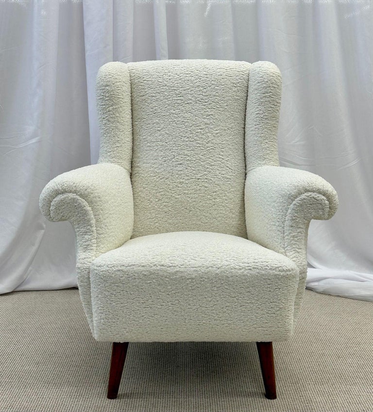 Pair American Mid-Century Scroll Lounge / Wingback Chairs, Boucle ...