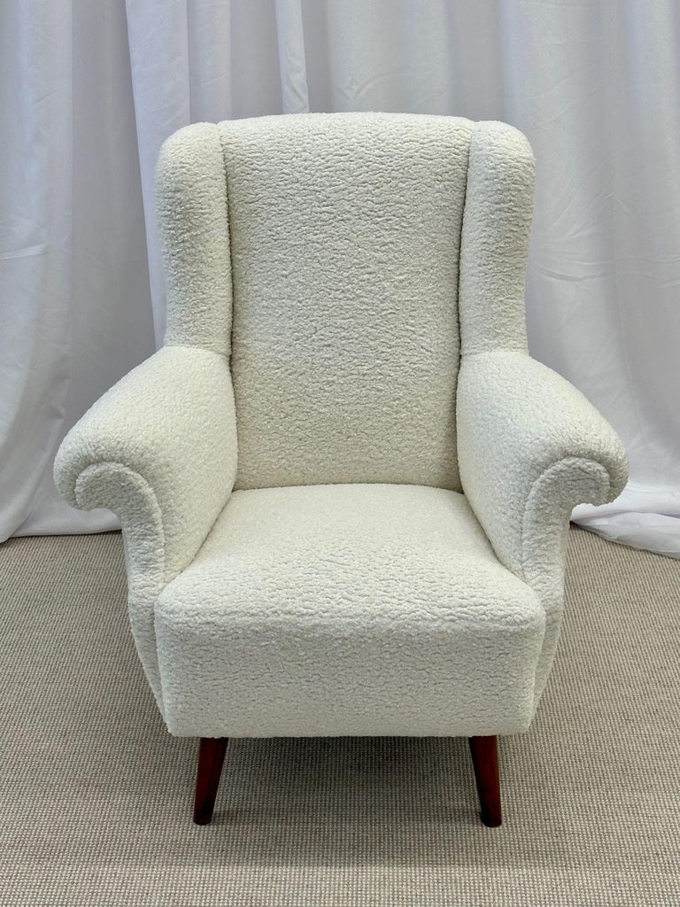 Pair American Mid-Century Scroll Lounge / Wingback Chairs, Boucle ...