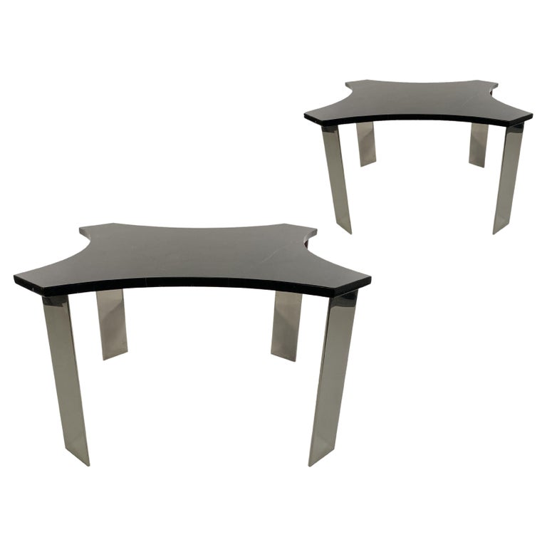 Pair American Modern Polished Steel and Granite Tables, Pace Collection ...