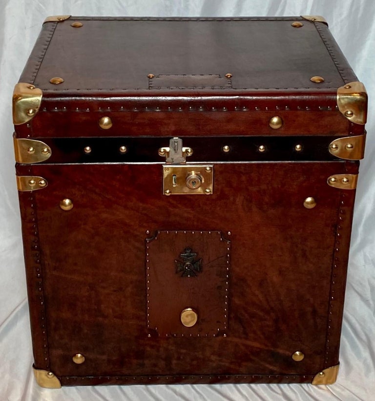Pair Antique 19th Century British Brass Mounted Leather Military Trunks ...