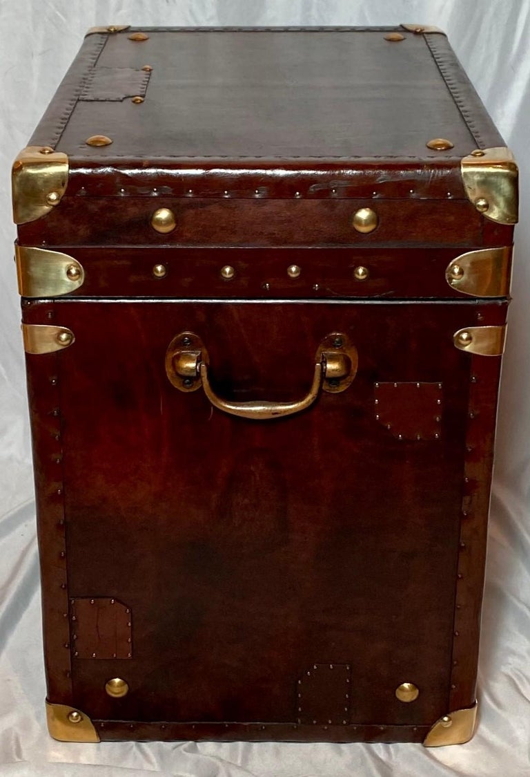 Pair Antique 19th Century British Brass Mounted Leather Military Trunks ...
