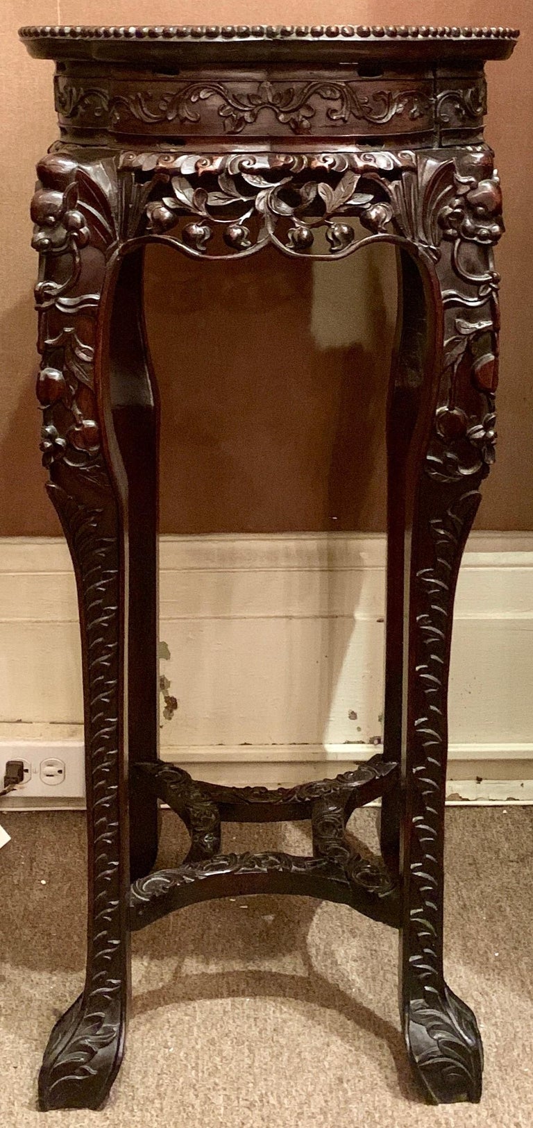 Pair of Antique 19th Century Carved Teak Stands with Marble Tops For ...