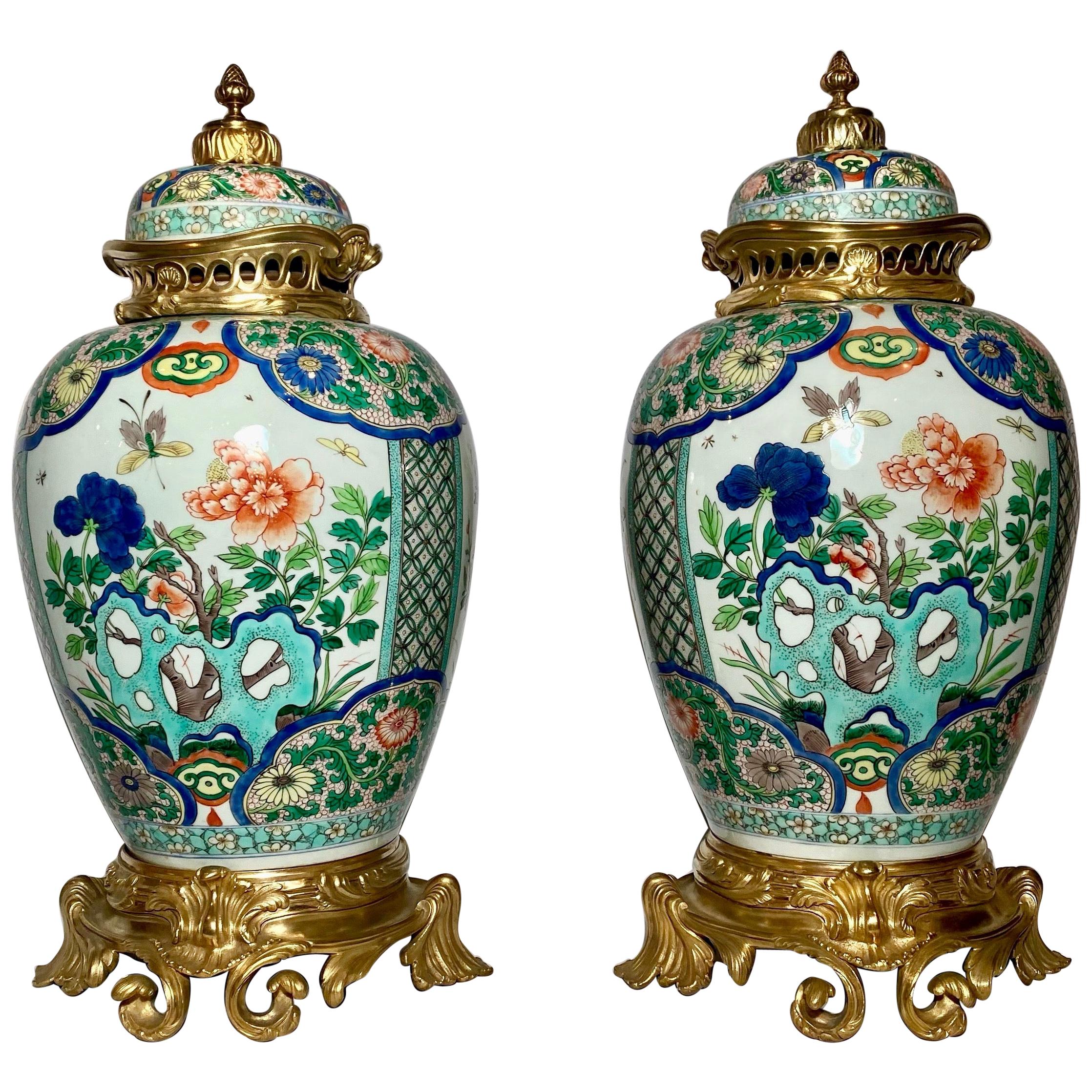 Pair of Antique 19th Century Chinese Bronze Mount Urns For Sale at 1stDibs