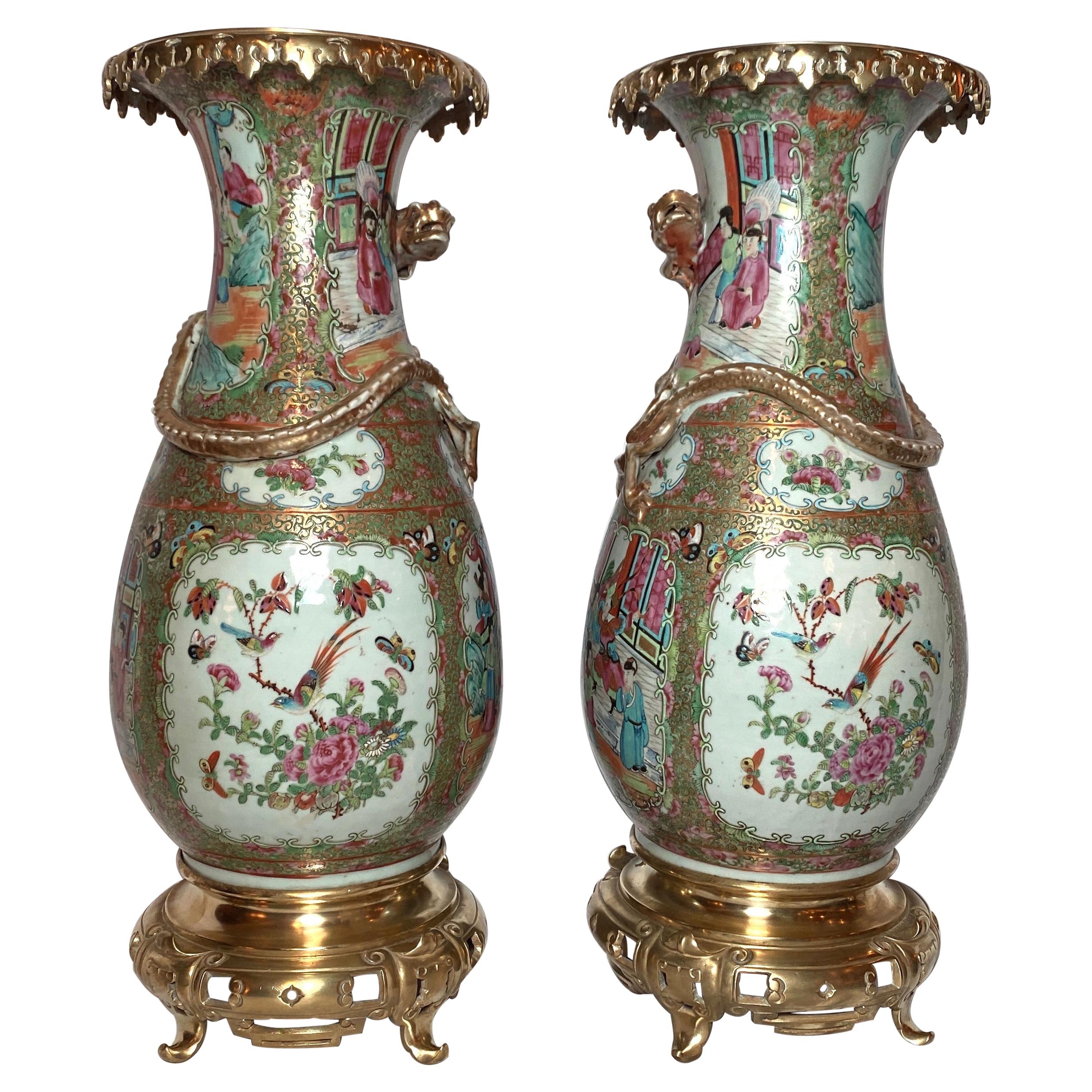 Pair of Antique 19th Century Chinese Bronze Mount Urns For Sale at 1stDibs