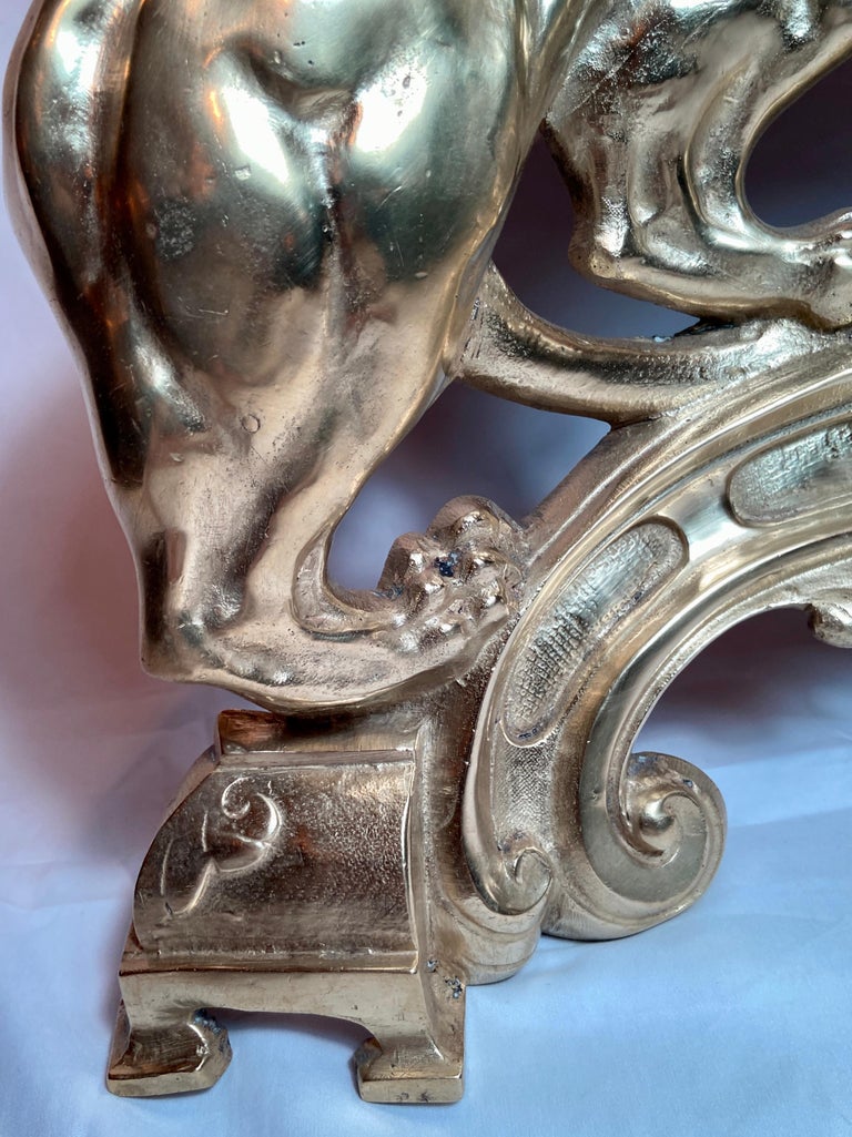 Pair Antique 19th Century French Gold Bronze Figural Lion Andirons For ...