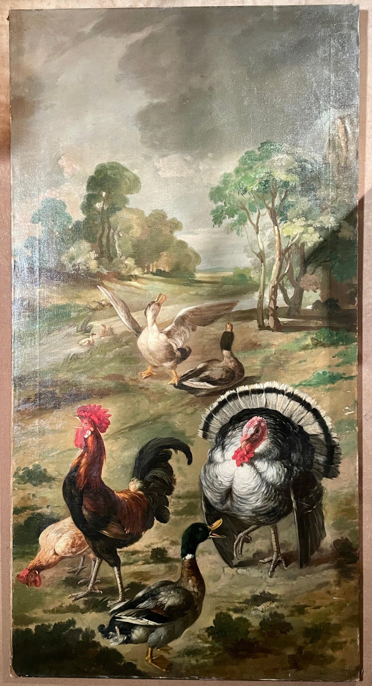 Pair Antique 19th Century French Oil on Canvas Painting Wall Panels ...