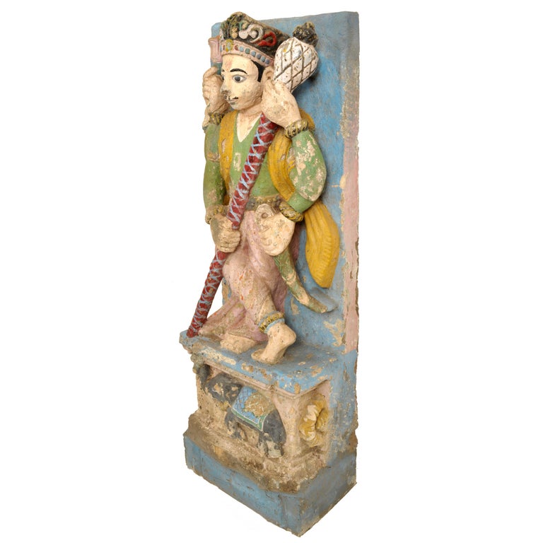 Pair Antique 19th Century Indian Hindu Carved Stone Temple Guard ...