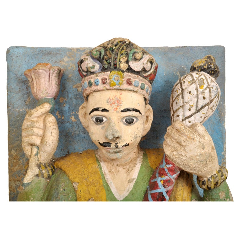 Pair Antique 19th Century Indian Hindu Carved Stone Temple Guard ...