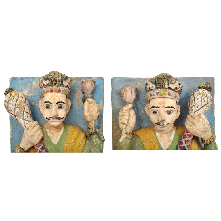 Pair Antique 19th Century Indian Hindu Carved Stone Temple Guard ...