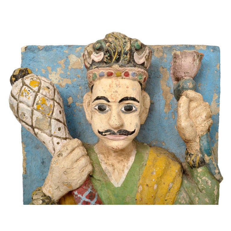 Pair Antique 19th Century Indian Hindu Carved Stone Temple Guard ...