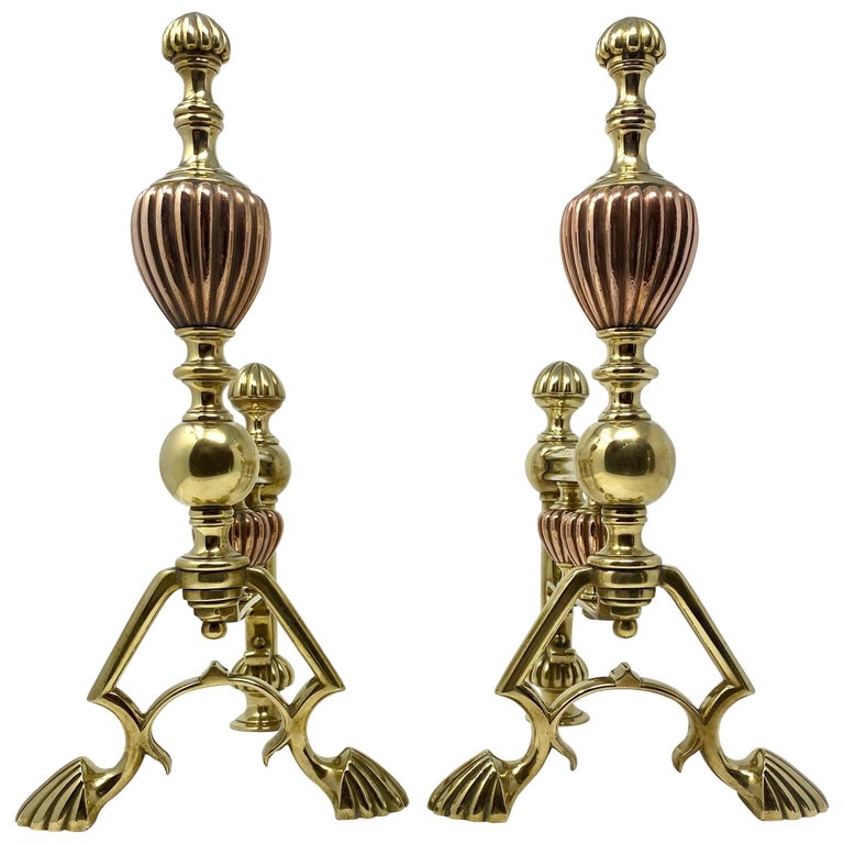 Pair of Antique Brass Fire Dog Andirons, circa 1870s For Sale at ...