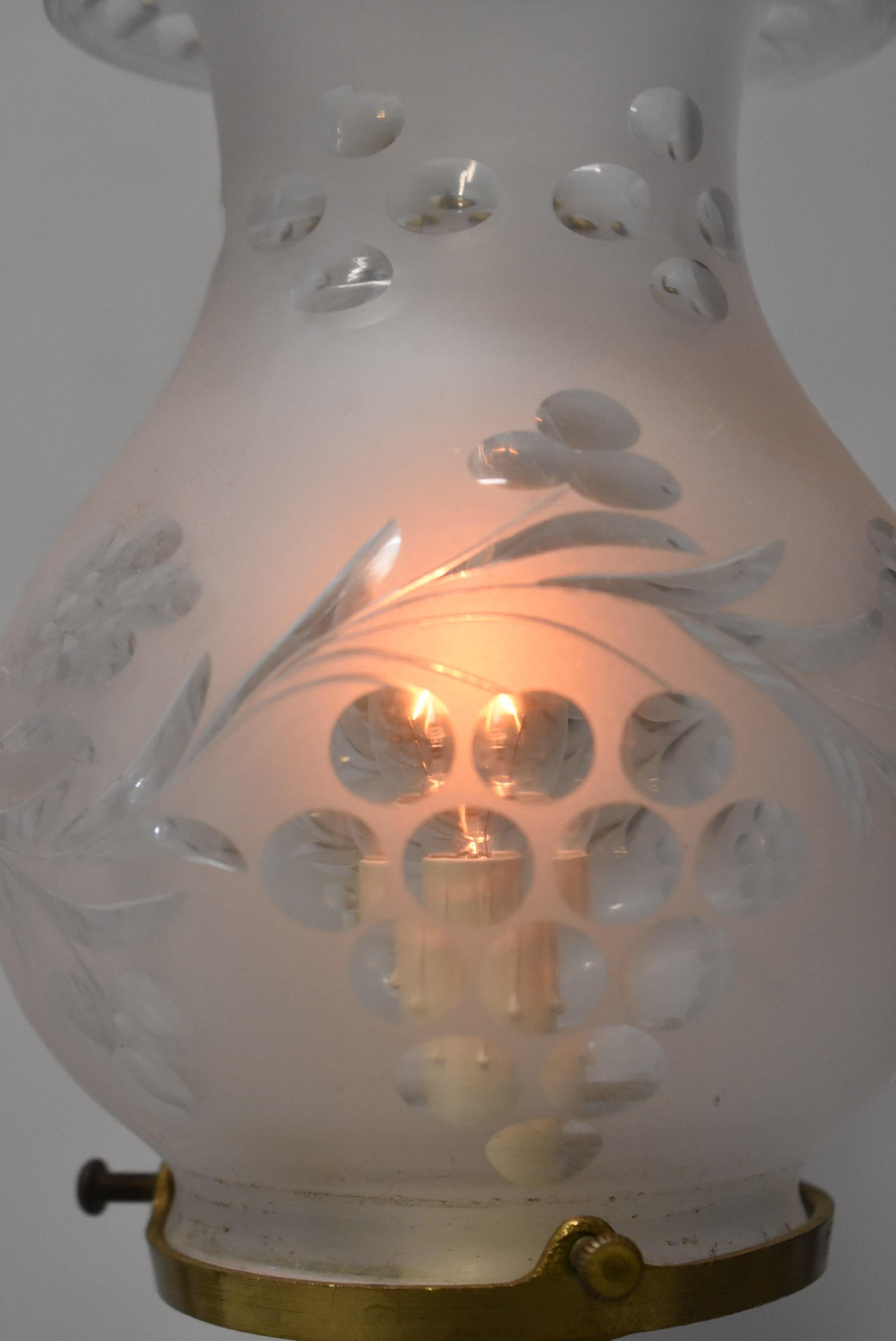 Pair of Antique Brass Ornate Wall Sconces Astral Cut and Polished Glass ...