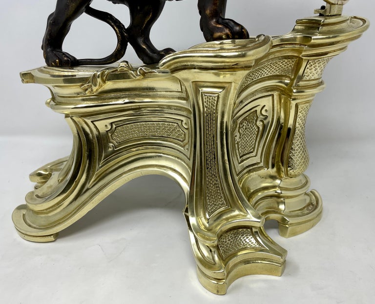 Pair Antique Bronze and Ormolu Heraldic Lions Andirons, circa 1855-1865 ...