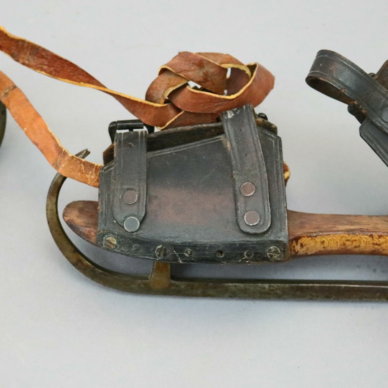 Pair of Antique Buckled Leather and Wood Ice Skates, 19th Century at ...