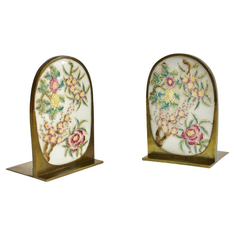 Pair Antique Carved Porcelain Bass Bookends Four Seasons For Sale at ...
