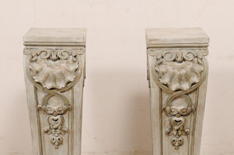 Pair Antique Carved-Wood Pedestals in Shell, Foliage, and Volute Motif ...