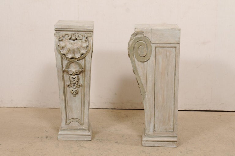 Pair Antique Carved-Wood Pedestals in Shell, Foliage, and Volute Motif ...