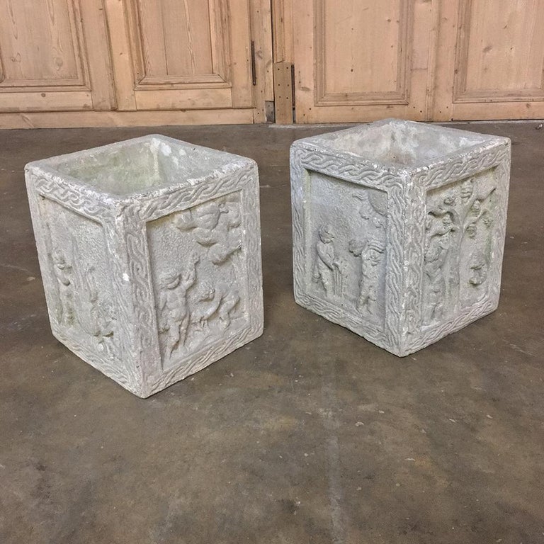 Pair of Antique Cast Stone Italian Planter Boxes at 1stDibs