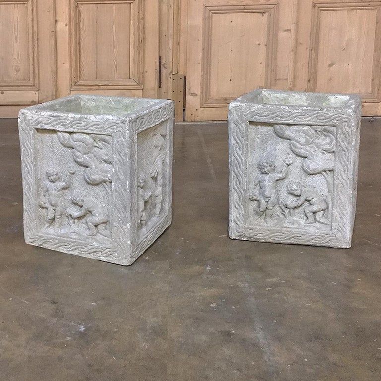 Pair of Antique Cast Stone Italian Planter Boxes at 1stDibs