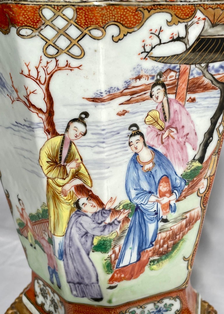 Pair Antique Chinese Export Rust Colored Porcelain Urns Made Into Lamps ...